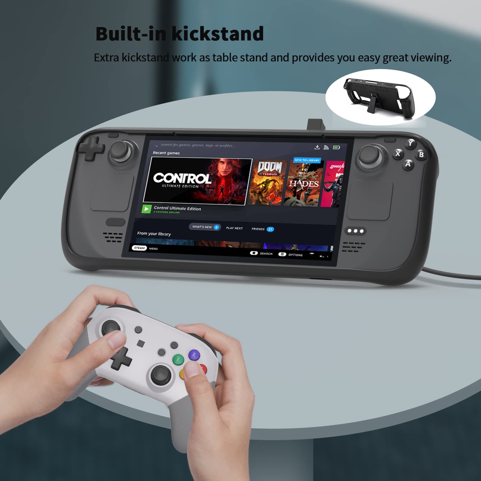 Protective Case for Steam Deck TPU Cover Protector with Built-in Kickstand Protective Cover Case Compatible with Vavle Steam Deck Shock-Absorption Non-Slip and Anti-Scratch Design