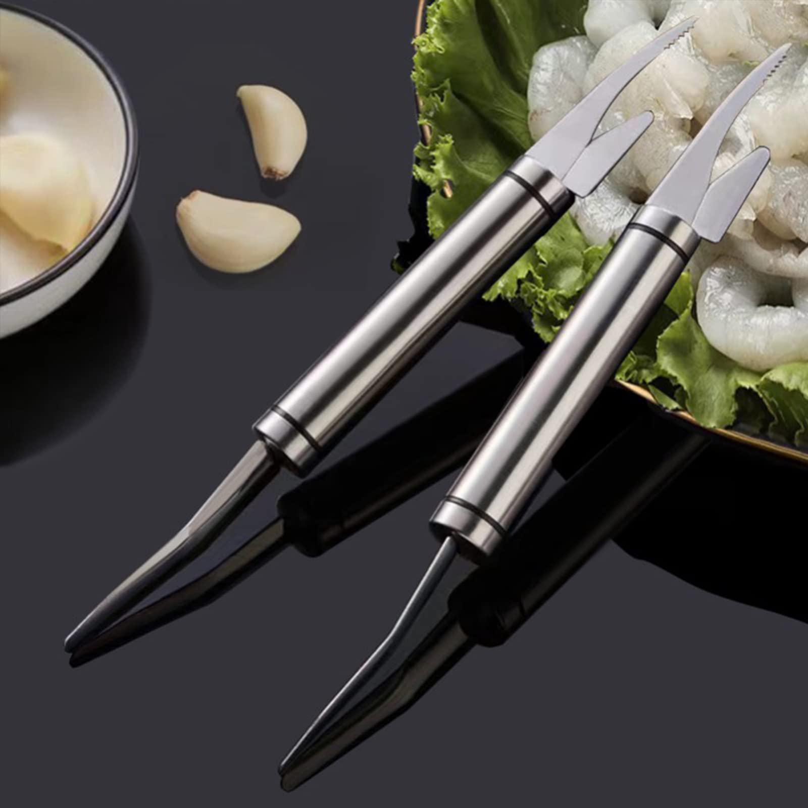 PurHyac 2Pcs Shrimp Deveiner Tool and Peeler, Toadfish Shrimp Cleaner, 5 in 1 Multifunctional Shrimp Peeler and Deveiner Tool, Oyster Shucking Knife, Ergonomic Non-Slip Grip, Kitchen Essential, 9in