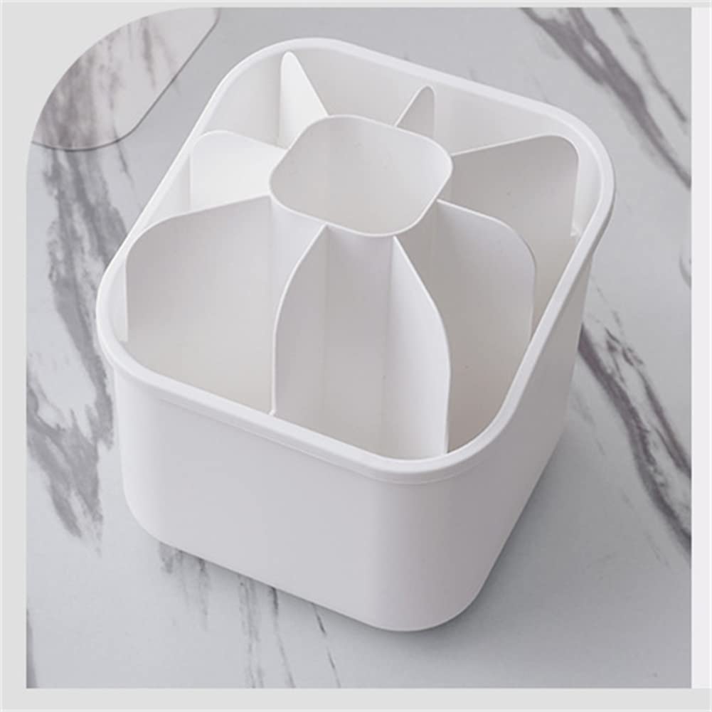 Srutirbo Makeup Brush Holder 360 Degree Rotating Brush Organizer with Clear Lid, Brush Storage Box Dust Proof Makeup Organizer for Bathroom, Vanity, Makeup Container (Square White)
