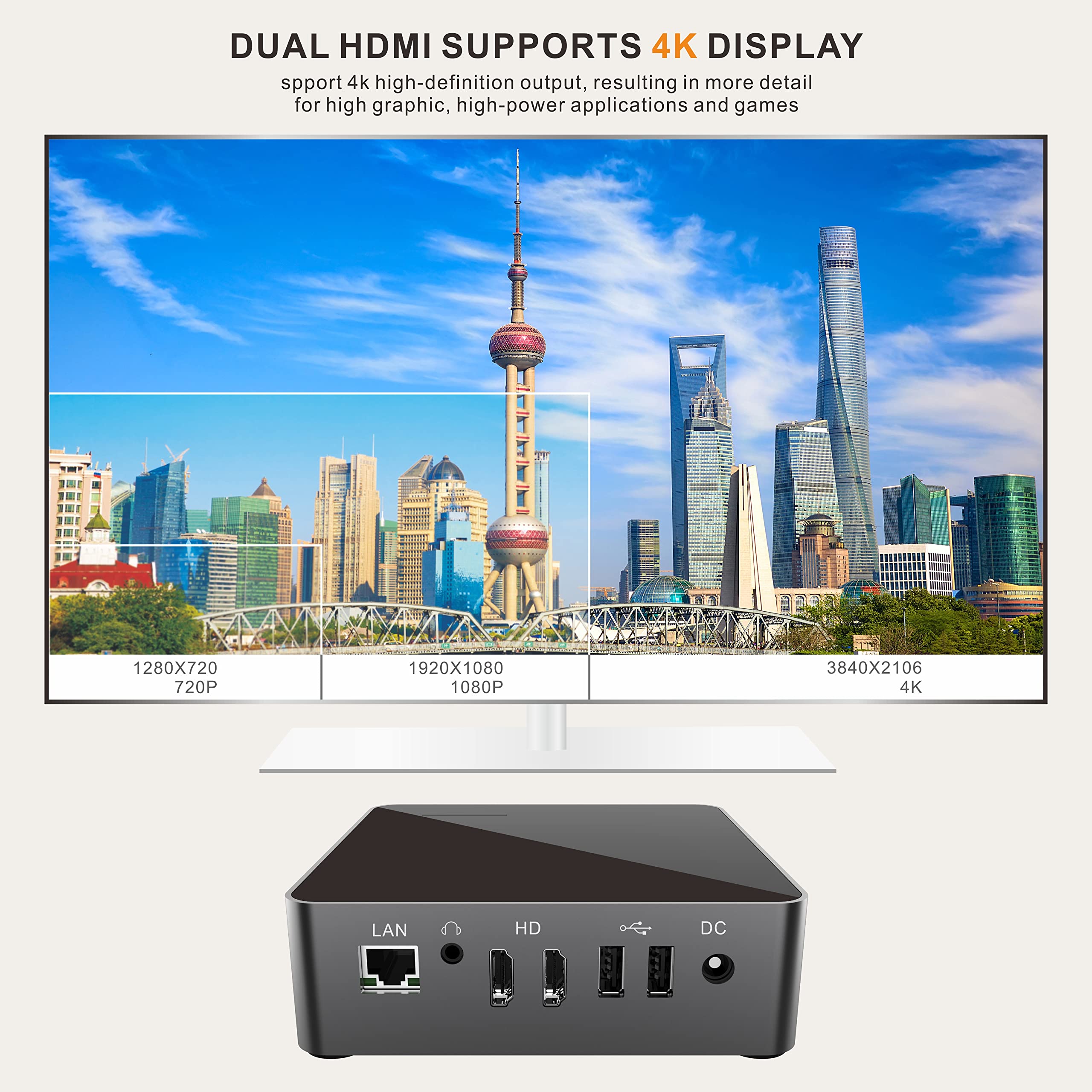 Mini PC Windows 10 Pro, Intel Celeron J4125(up to 2.7GHz) Mini Computers 8GB LPDDR4 128GB SSD Small Desktop PC Support Dual WiFi/Gigabit Ethernet /BT4.2 /USB3.0 /4K HD
