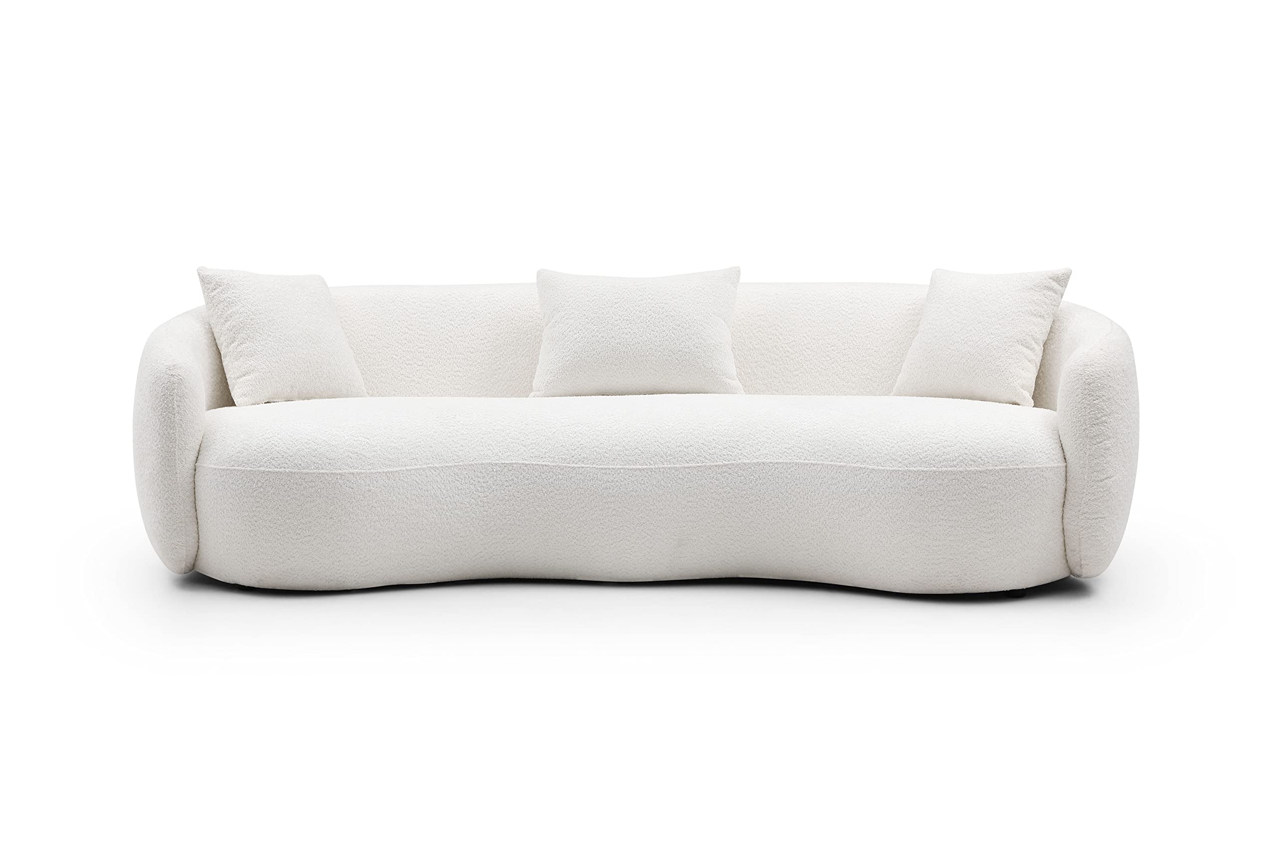SSC SATISUNCASA 93.6'' Modern Boucle Curved Sofa for Living Room, Luxury Modern Comfy Curved Couch for Apartment, Reception Place, 4 Seater (White Boucle + 93.6" w)