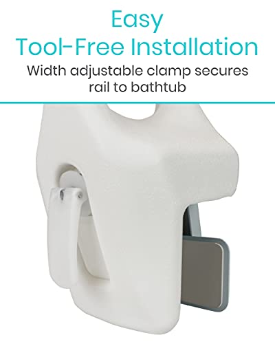 Vive Bathtub Rail - Bathroom Tub Safety Rail Heavy Duty for Seniors, Elderly, Handicap and Disabled - Clamp Railing Bath Support - Adjustable Shower Hand Grip - Handle Assist Grab Bar - Fits Most Tubs