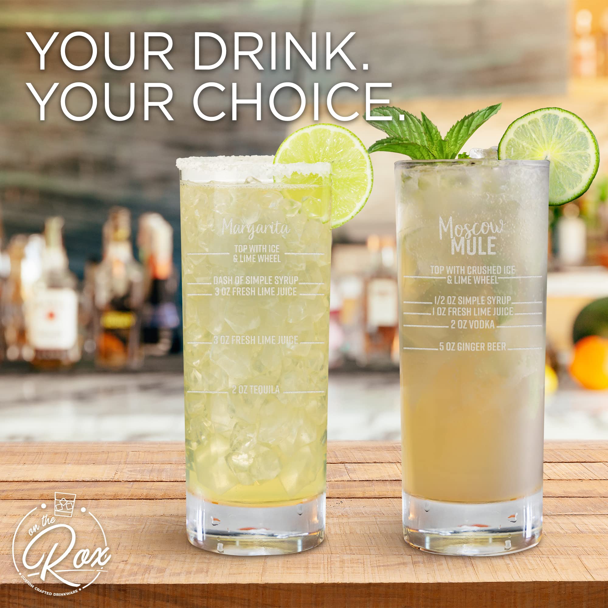 On The Rox Drinks Mocktail Recipe Highball Glasses - 15.75Oz Mocktail Party Drinking Glasses, Set of 4 - Tall Tom Collins, Mojito, Mixed Drink, Virgin Cocktail Glasses - Fancy Barware, Glassware Set
