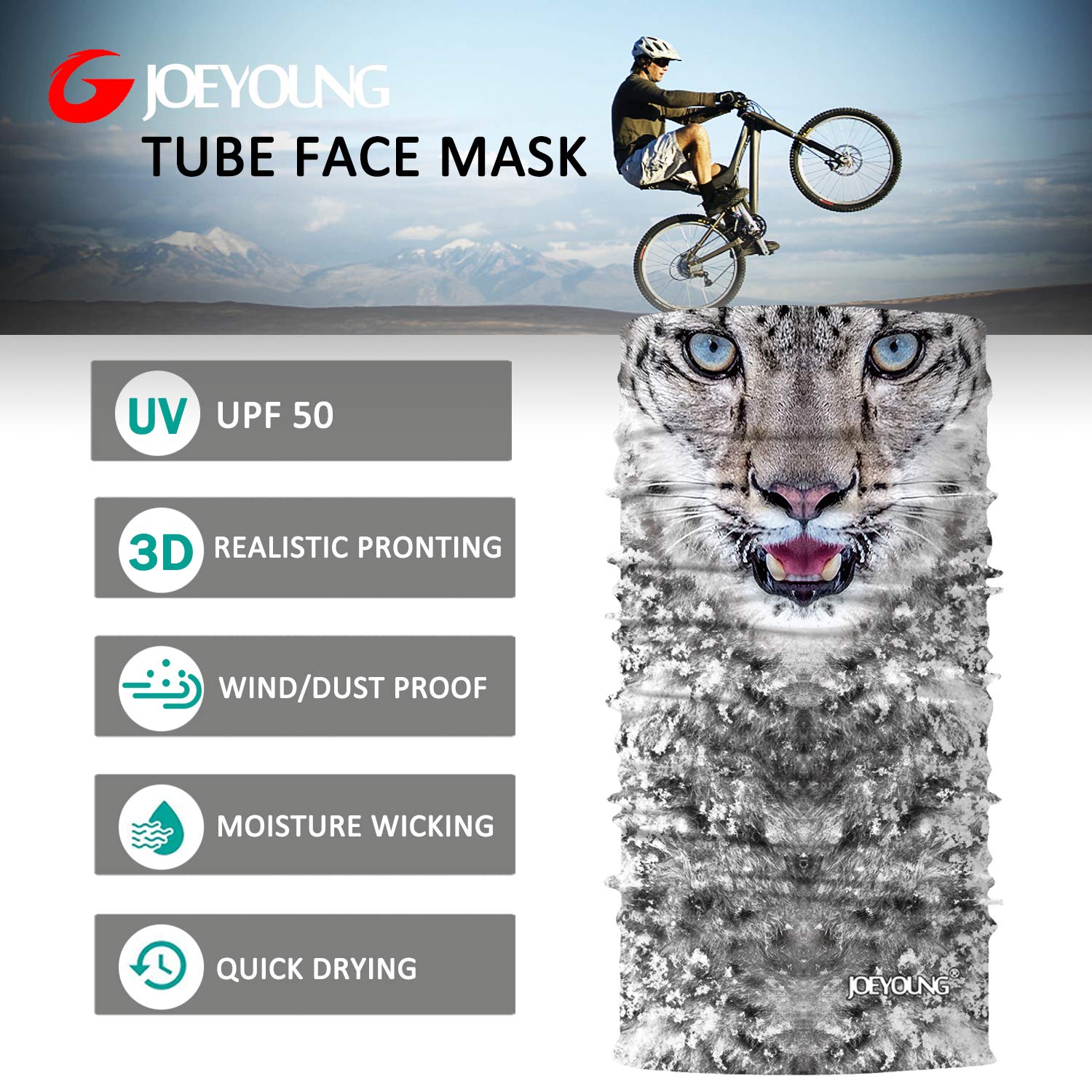 JOEYOUNG Seamless Face Mask for Men Women - Fishing Hunting 3D Half Neck Gaiter