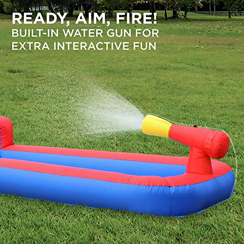 Sunny & Fun Compact Inflatable Water Slide Park – Heavy-Duty Nylon for Outdoor Fun - Climbing Wall, Slide, & Small Splash Pool – Easy to Set Up & Inflate with Included Air Pump & Carrying Case, Blue