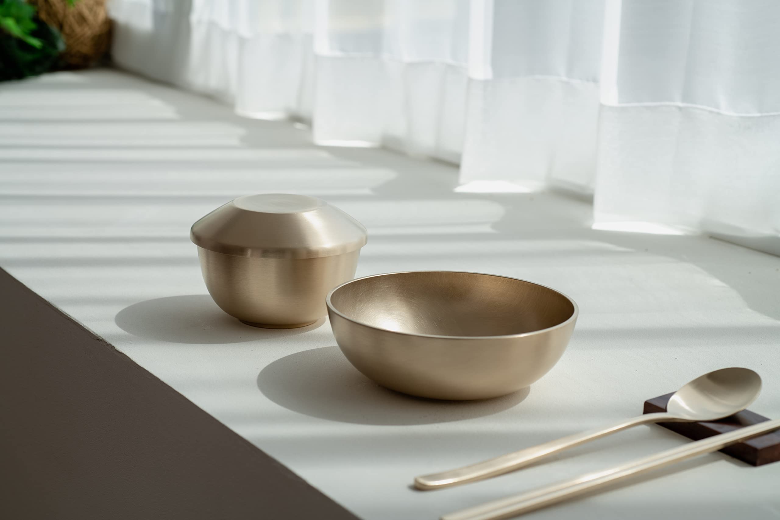 NotBiChae Premium Bronzeware Rice Bowl Soup Bowl 2 Sets Korean Traditional Handmade Tableware BANGJJA YUGI with Gift Wrap