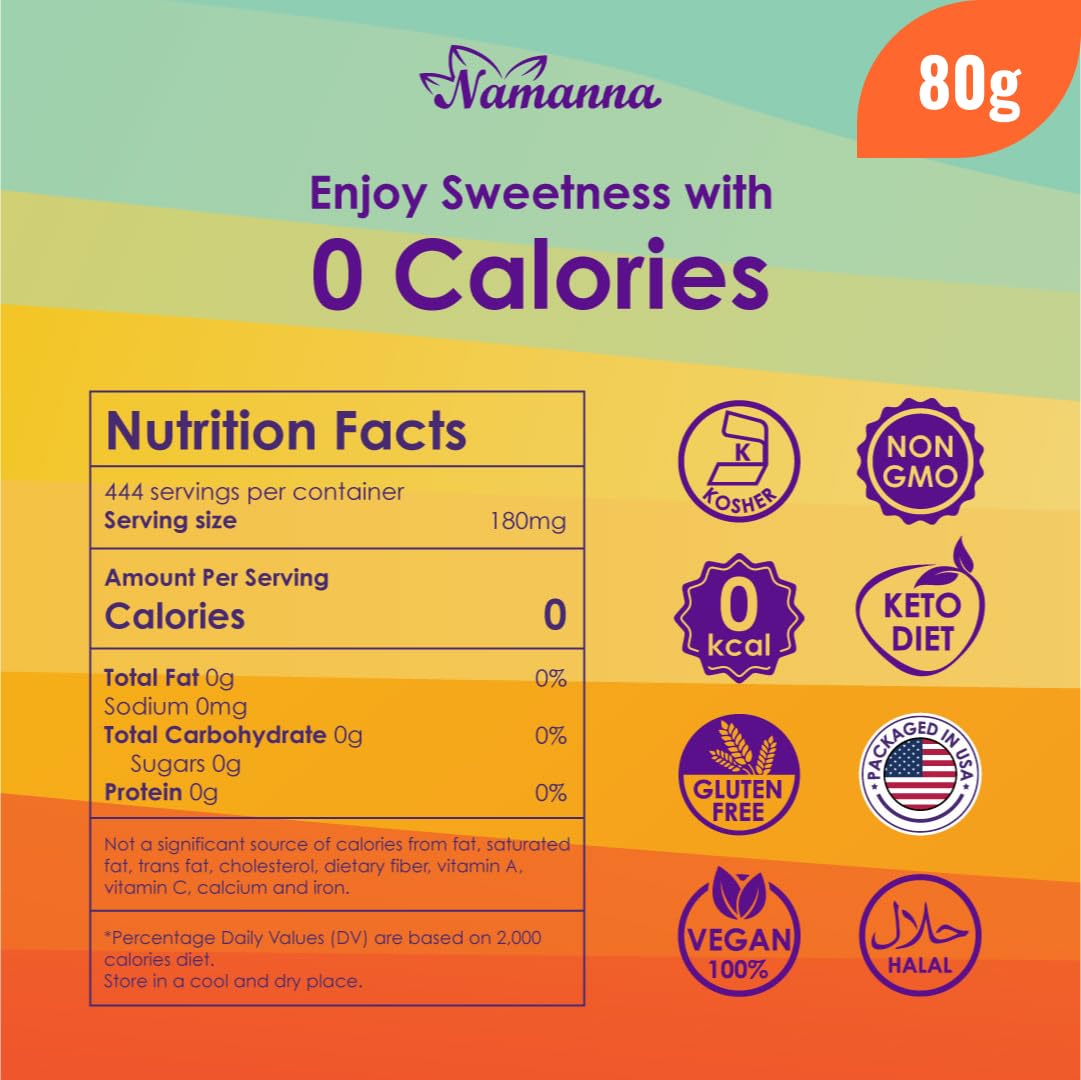 NAMANNA Pure Monk Fruit Sweetener - Zero Calorie, Zero Carb, Paleo and keto Diet Friendly, No Erythritol, sugar substitute, Natural sweetener, Vegan(444 Servings) - 1 Pack