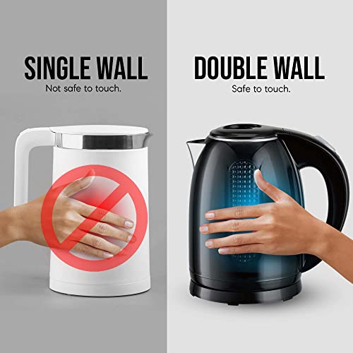 OVENTE Portable Electric Kettle Stainless Steel Instant Hot Water Boiler Heater 1.7 Liter 1100W Double Wall Insulated Fast Boiling with Automatic Shut Off for Coffee Tea & Cold Drinks, Black KD64B