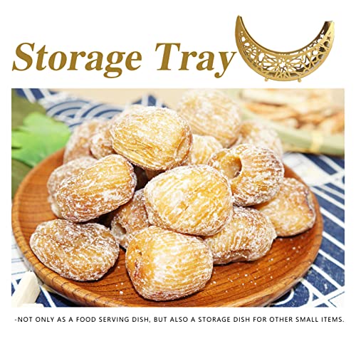 ULTNICE Ramadan Eid Plate Iron Serving Tray 3D Moon Shaped Islam Platter Candy Dish Snacks Dessert Holder Pastry Tray Dishes for Muslim Ramadan Mubarak Home Party Supplies Golden
