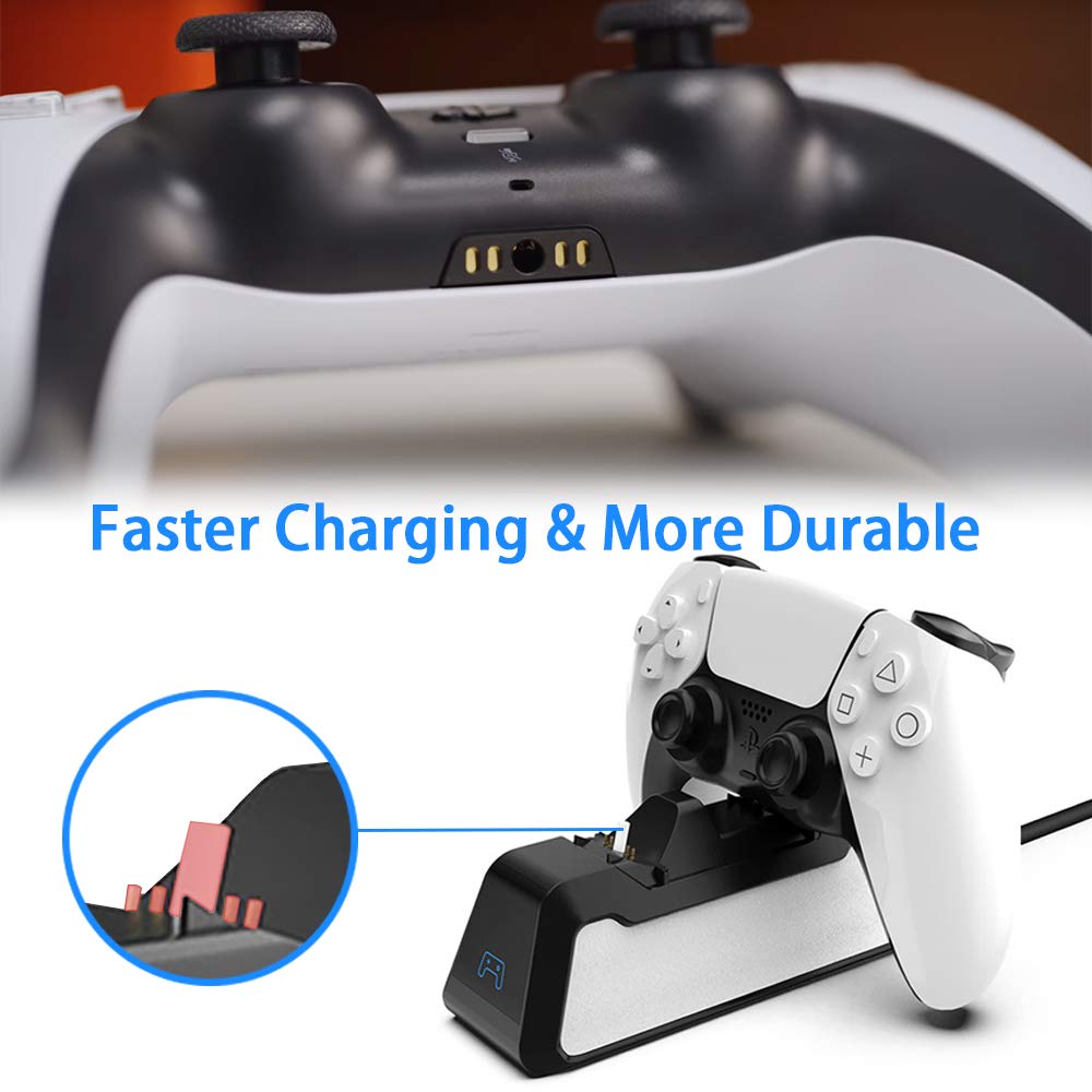 Megadream Charger Station for PS5 Controller, Dual Upgraded Copper Ports Fast Charging Dock Stand for Sony Playstation 5 DualSense Controller with LED Indicator