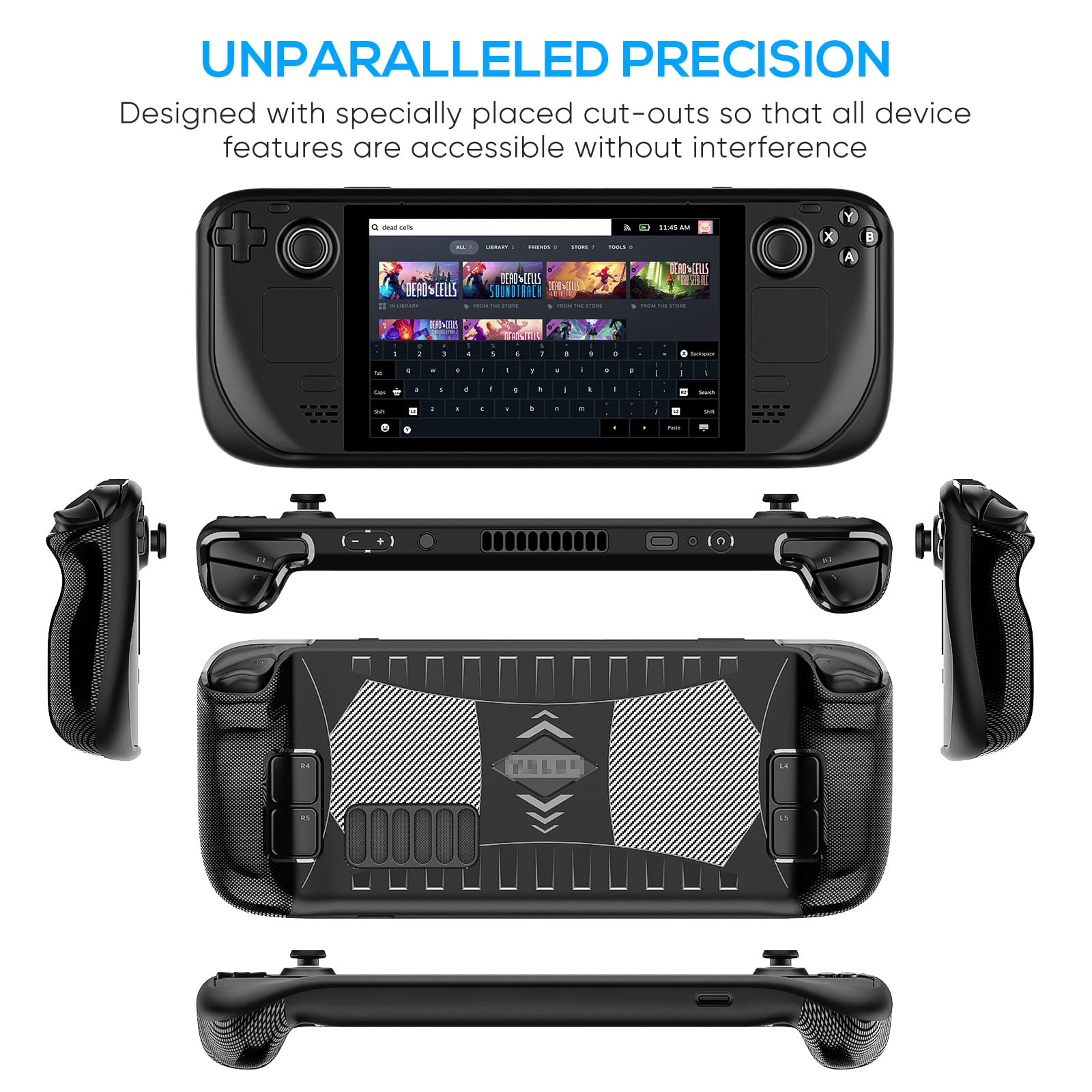 Protective Case for Steam Deck with Tempered Glass Screen Protector, Shockproof Non-Slip Anti-Collision Accessories Compatible with Steam Deck, Black