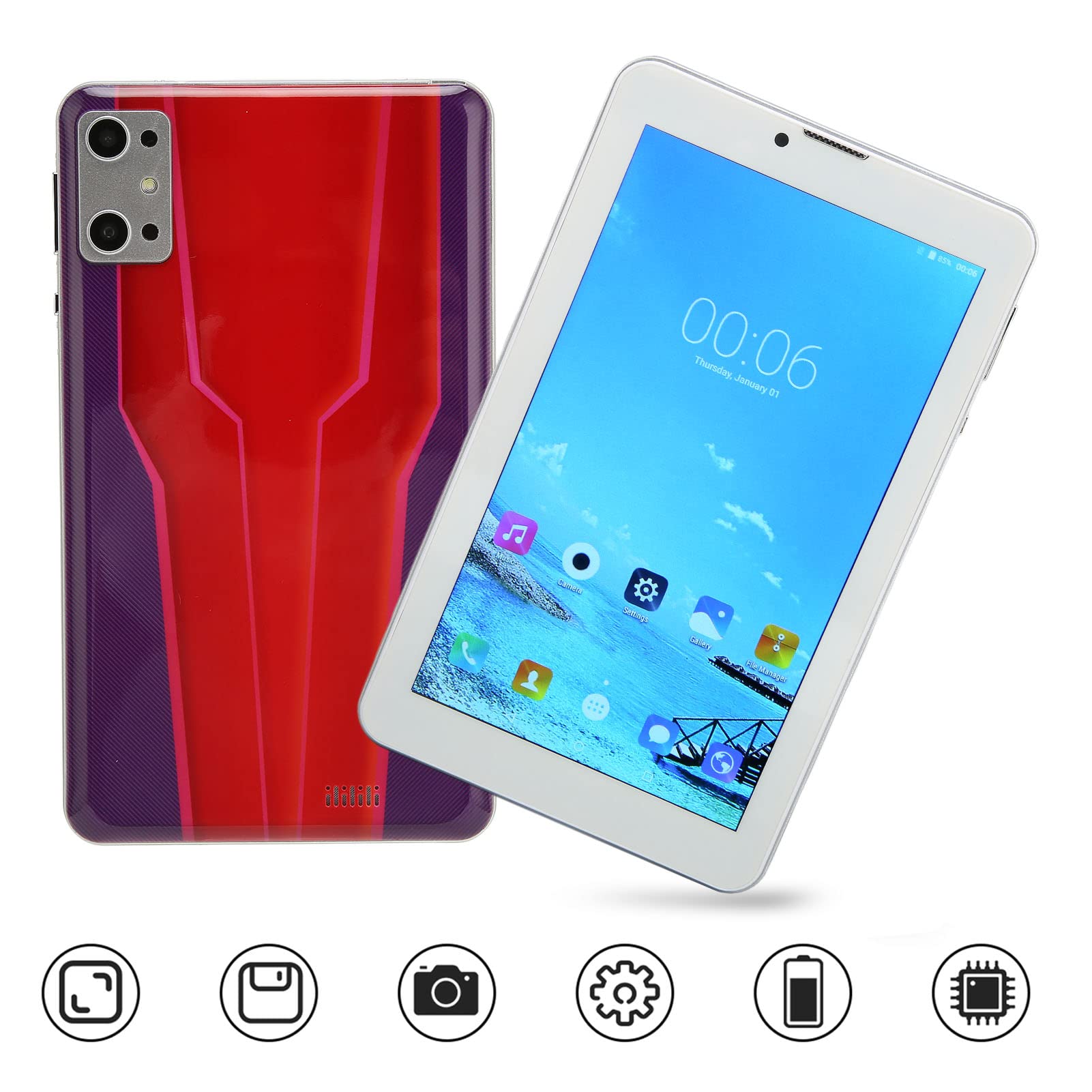 Tablet PC, 1960x1080 IPS 4GB 32GB US Plug 100240V 7in Tablet for Studying (Red)
