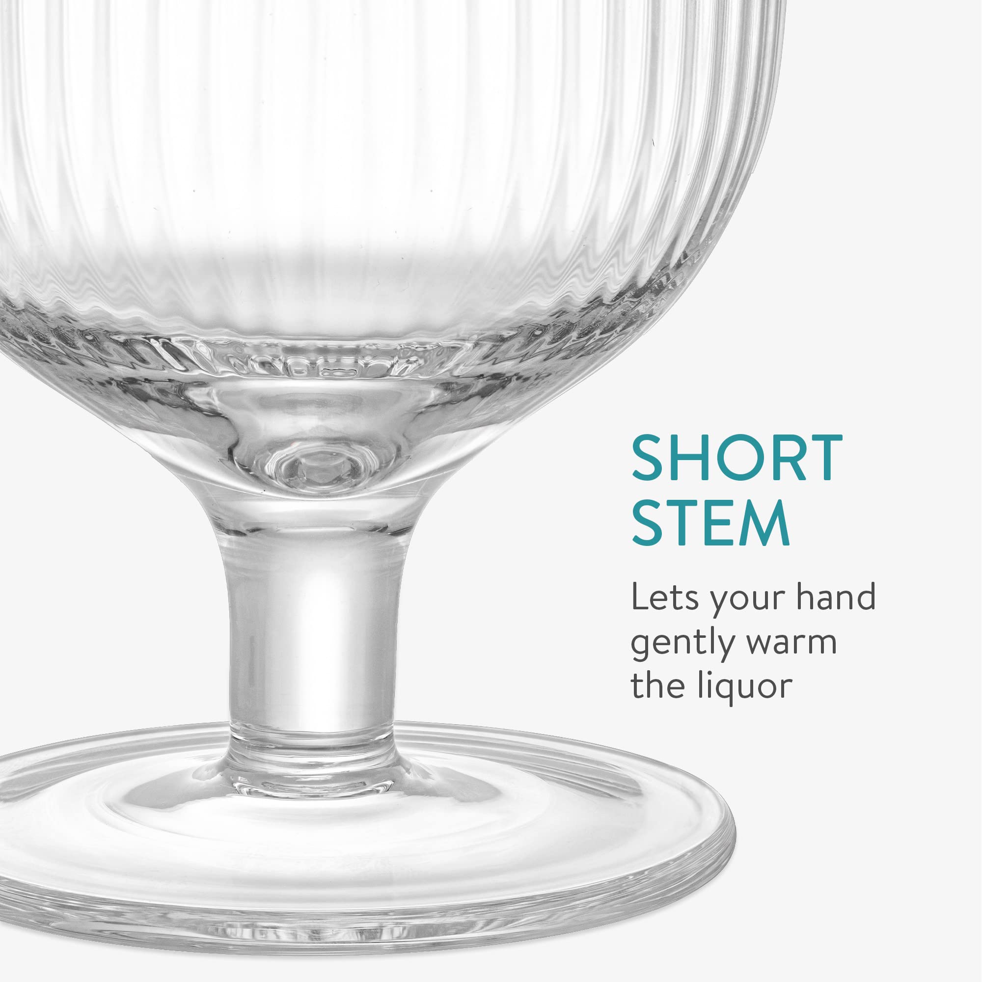 Navaris Snifter Glasses (Set of 4) - 10 oz Glass Snifters for Whiskey, Wine, Brandy, Drinks, Desserts - Decorative Fluted Glassware - Dishwasher-Safe
