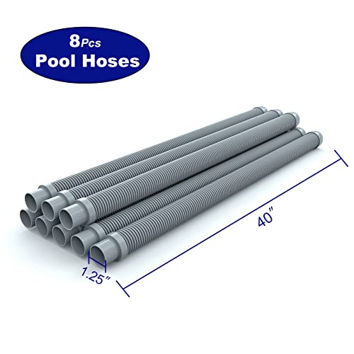 Poolvio Professional Swimming Pool Vacuum Cleaner Hose -1.5β 8 Piece Hoses for Pool Vacuum Extension/Replacement - Compatible with all Major Automatic Swimming Pool Cleaners