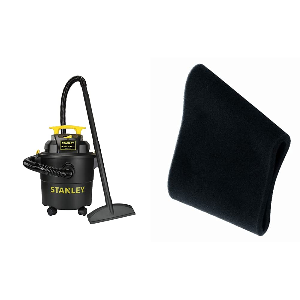 Stanley SL18115P Wet/Dry Vacuum, 5 Gallon, 4 Horsepower, 4.0 HP AC, Black & 25-1202 Foam Filter for 1-5 Gallon Wet/Dry Vacuums, Fit, 1-Pack, Black