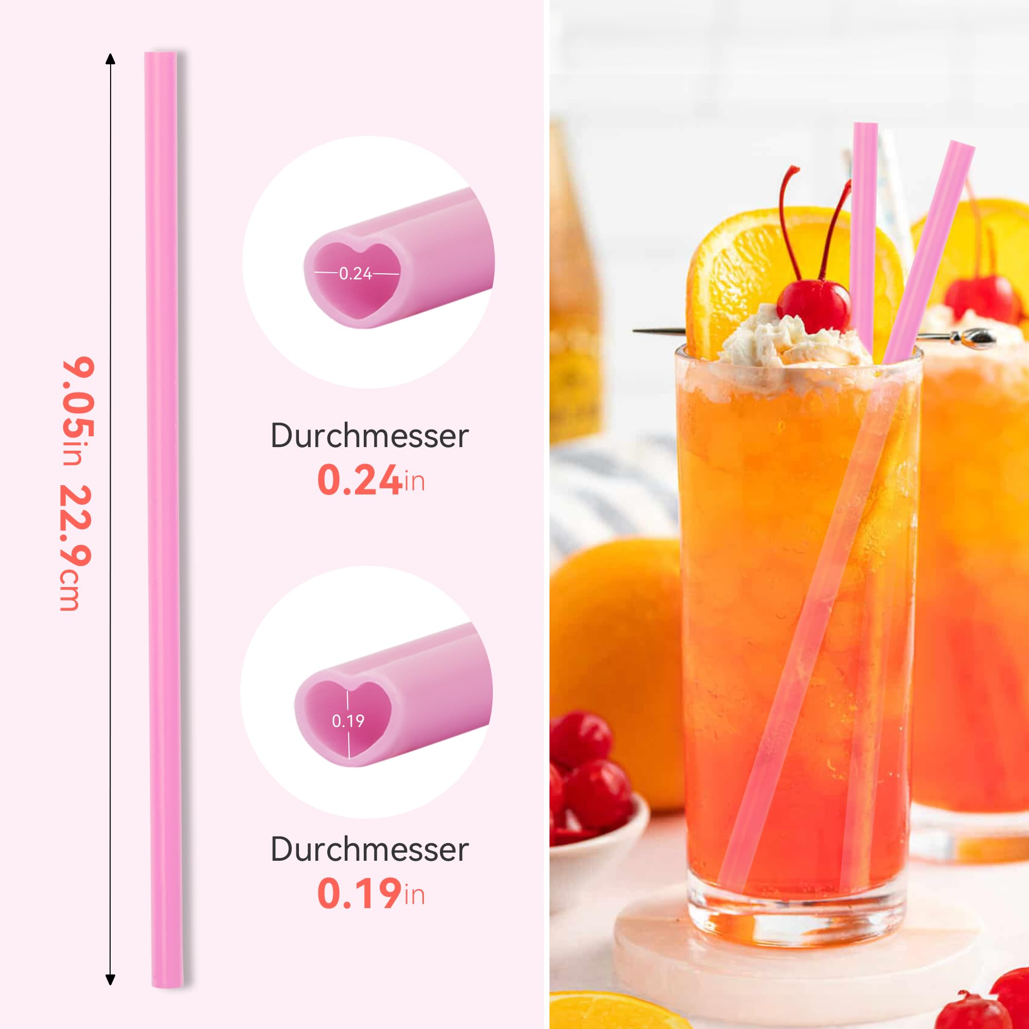 Prurex 50pcs Pink HeartShaped Straws,Individually Wrapped Disposable Drinking Straws for Valentines day/Wedding/Birthday Party/Cocktail Supplies
