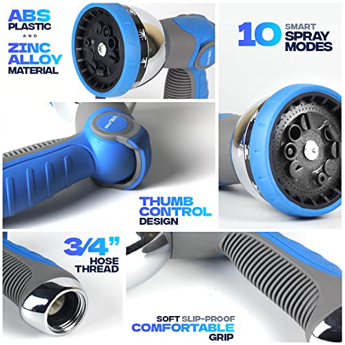 VYRL Garden Hose Nozzle with 10 Adjustable Spray Patterns, High Pressure Hand Sprayer with thumb Control anti slip design Garden hose sprayer, Best for Watering Plants, Lawns, Washing Cars & Pets