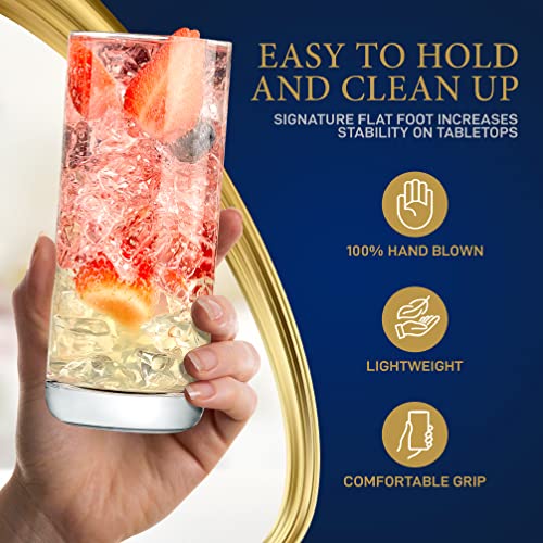 NutriChef 14.2oz Highball Drinking Glasses - Set of 2 Heavy Base Tall Tumbler Clear Glassware for Water, Wine, Beer, Liquor, Gin, Cocktail, Whiskey, Juice, Iced Coffee, Mixed Drinks, Dishwasher Safe
