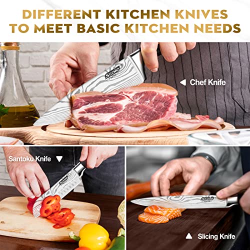 SCOLEĀ® Chef Knife Ultra Sharp Kitchen Knife Set 7-Piece, Premium German 1.4116 Stainless Steel Chefs Knife Set, Ergonomic Handle Professional Knives Set for Kitchen with Gift Box
