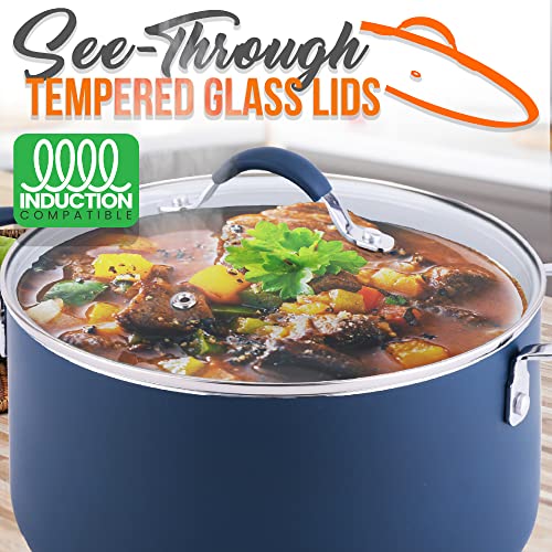 NutriChef Dutch Oven Pot with Lid - Non-Stick High-Qualified Kitchen Cookware with See-Through Tempered Glass Lids, 5 Quart (Works with Models: NCCW14SBLU & NCCW20SBLU) - NutriChef NCCW14SBLUDOP