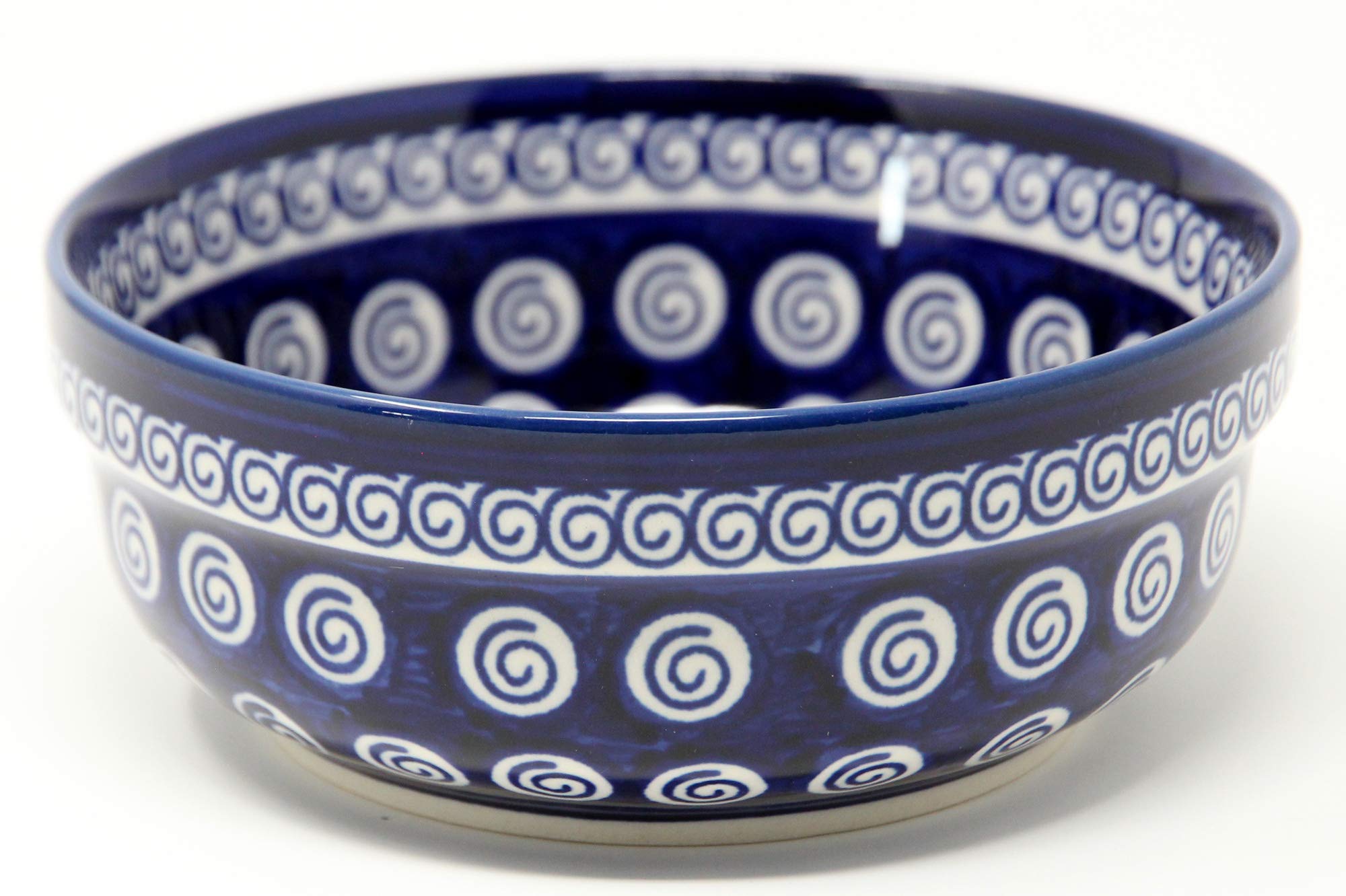 Polish Pottery Bowl 6 Inch From Zaklady Ceramiczne Boleslawiec Cobalt Swirl Pattern, Height: 2.5" Diameter: 6" Capacity: 24 Oz.