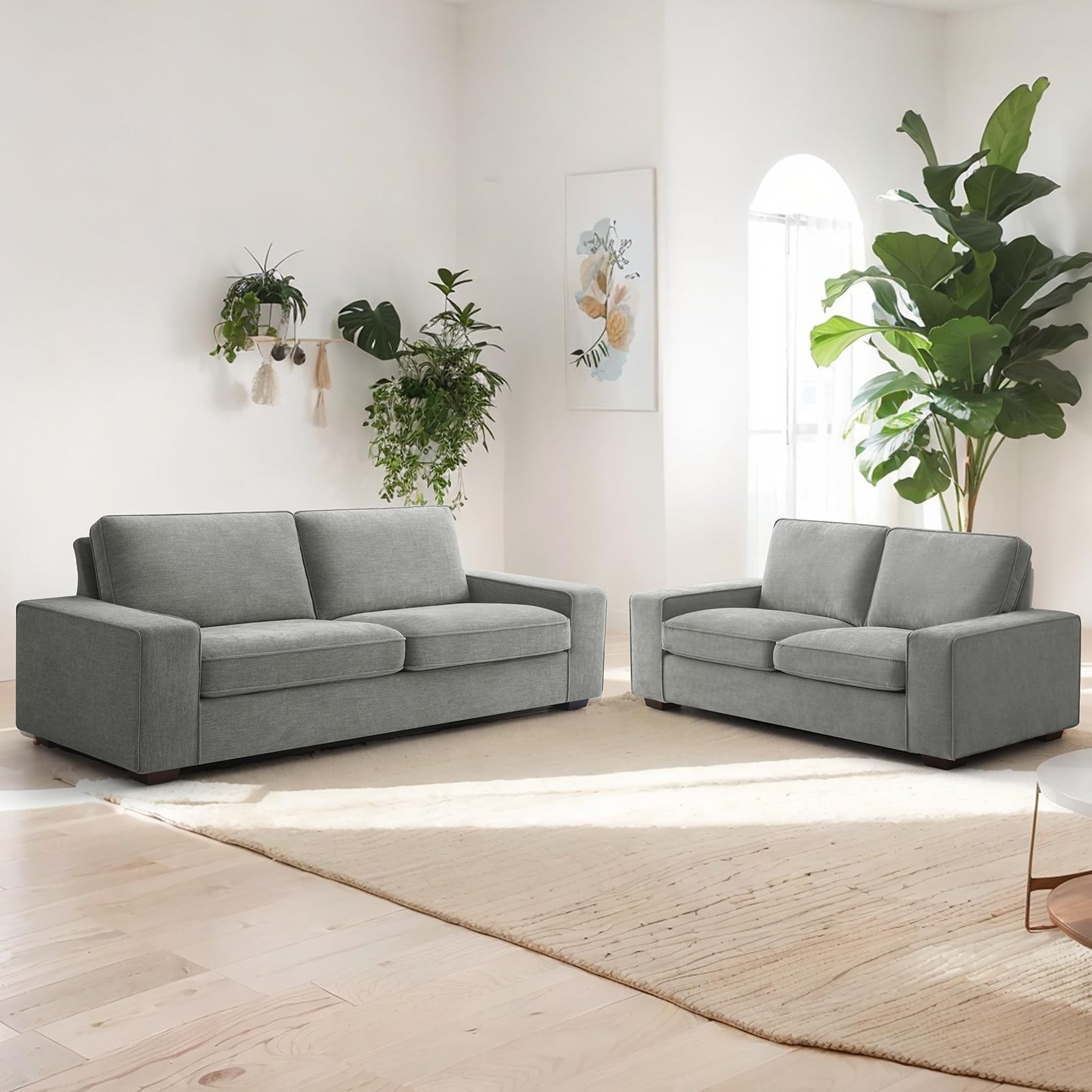 Wichvens 88.58" Oversized Loveseat Sofa for Living Room,Plush Chenille Modern Sofas & Couches with Wide Armrest,Solid Wood Leg and Removable Sofa Cushion,Easy to Install(Light Grey)