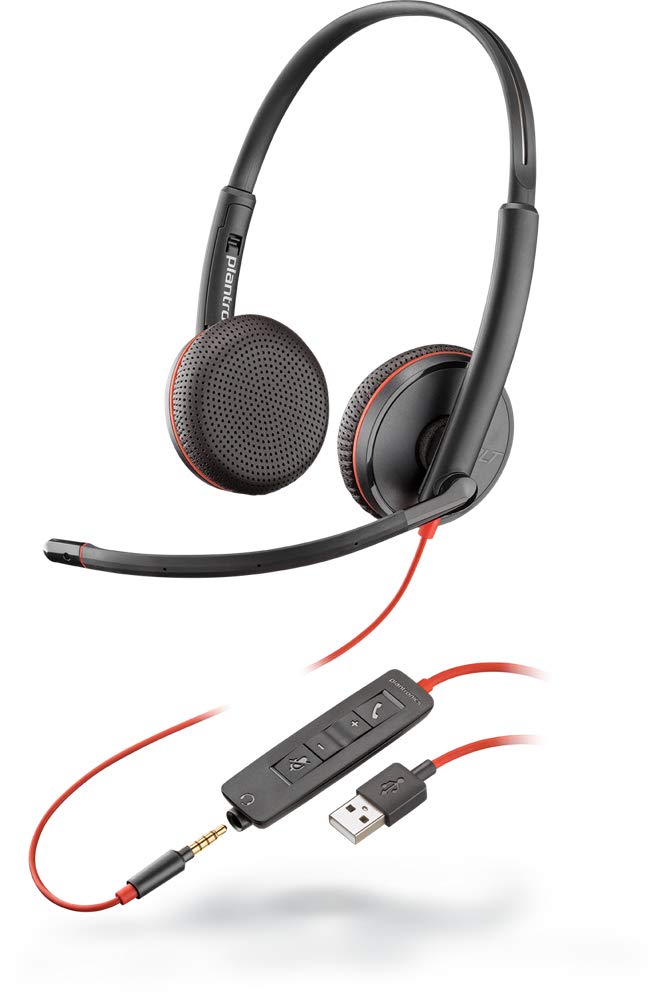 Plantronics - Blackwire 3225 USB-A Wired Headset - Dual-Ear (Stereo) with Boom Mic - Connect to PC/Mac via USB-A or Mobile/Tablet via 3.5 mm Connector - Works with Teams, Zoom & More