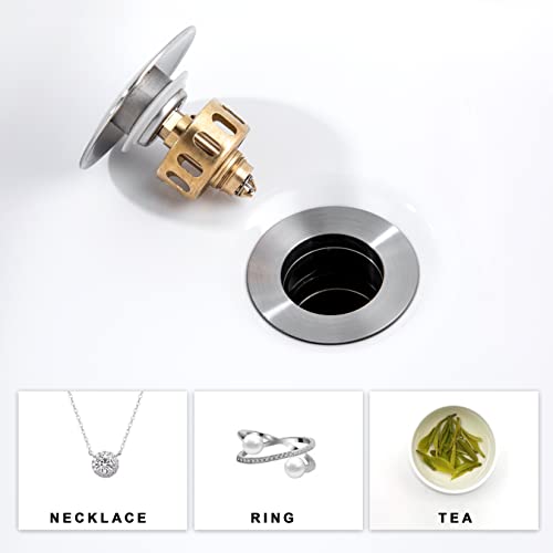 Pop up Sink Drain Stopper with Overflow Brushed Nickel for Bathroom Vessel Vanity Sink Art Basin,Big Cap Sink Drain with Overflow, Metal Pop-up Drain Strainer with Detachable Basket Stopper
