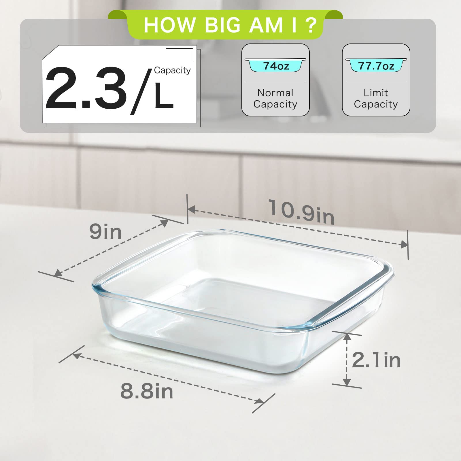 NUTRIUPS 2.4QT Square Glass Baking Dish,9x9In Square Baking Dish,Square Baking Pan,Glass Baking Dish for Oven