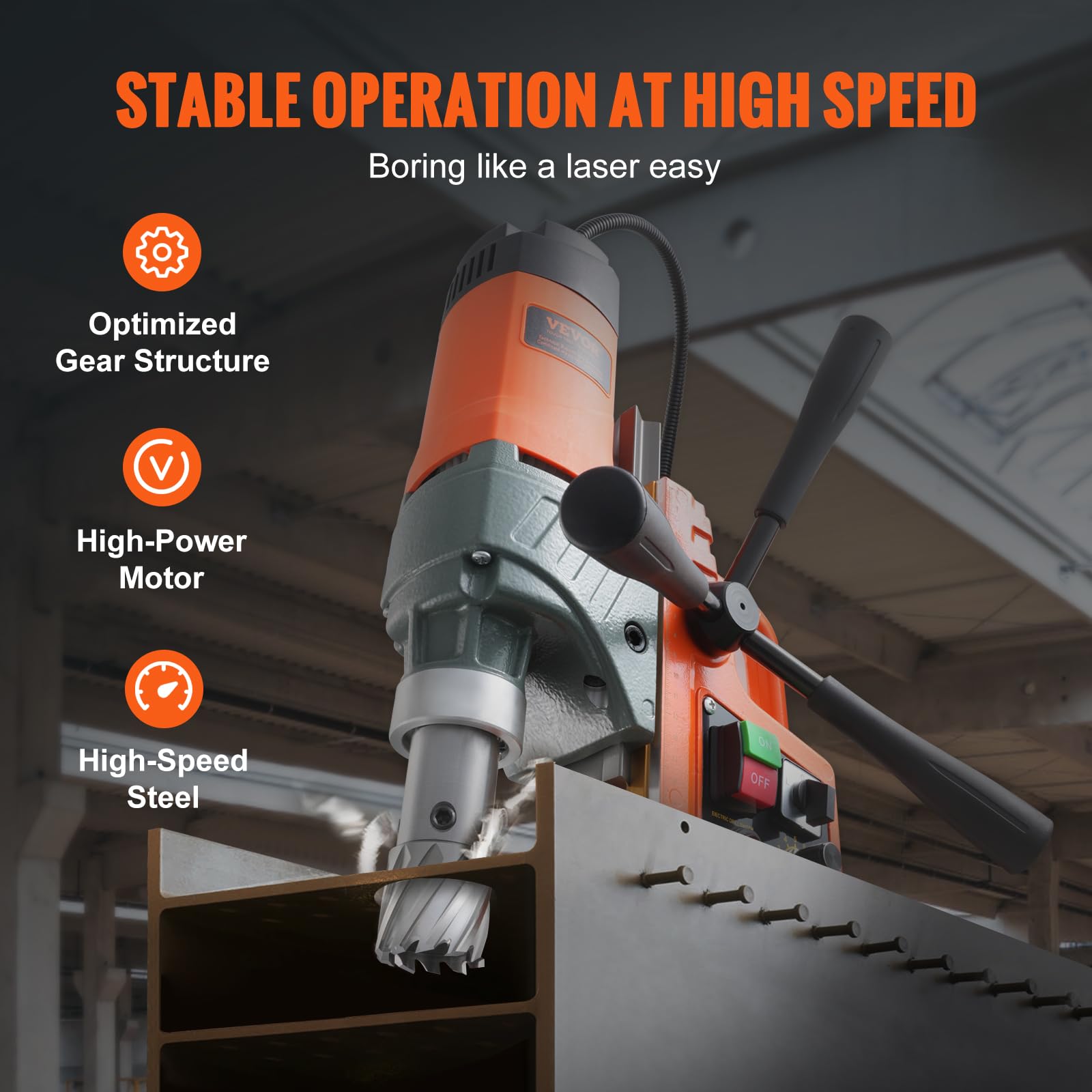 VEVOR Magnetic Drill, 1450W 2" Boring Diameter, 12800N Portable Electric Mag Drill Press, with Variable Speed, 800 RPM Drilling Machine for any Surface Home Improvement Industry Railway