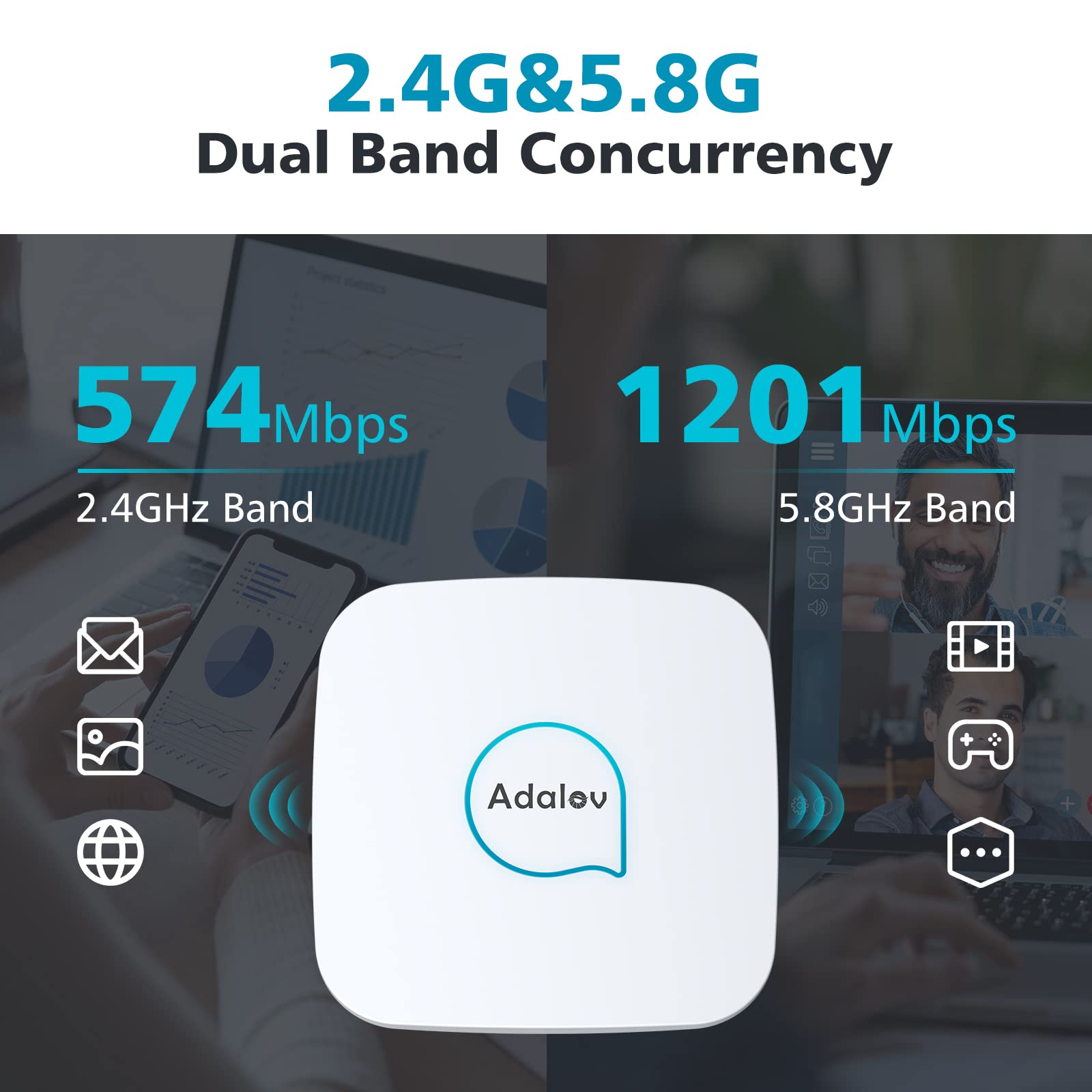 WiFi 6 Access Point, AdaLov 2.4G & 5.8G Dual-Band Wireless Gigabit Access Point, MU-MIMO,802.11ax, 48V PoE Powered,Up to 128 Devices,4x5*dBi Antenna,1 x 1G Ethernet PoE Port
