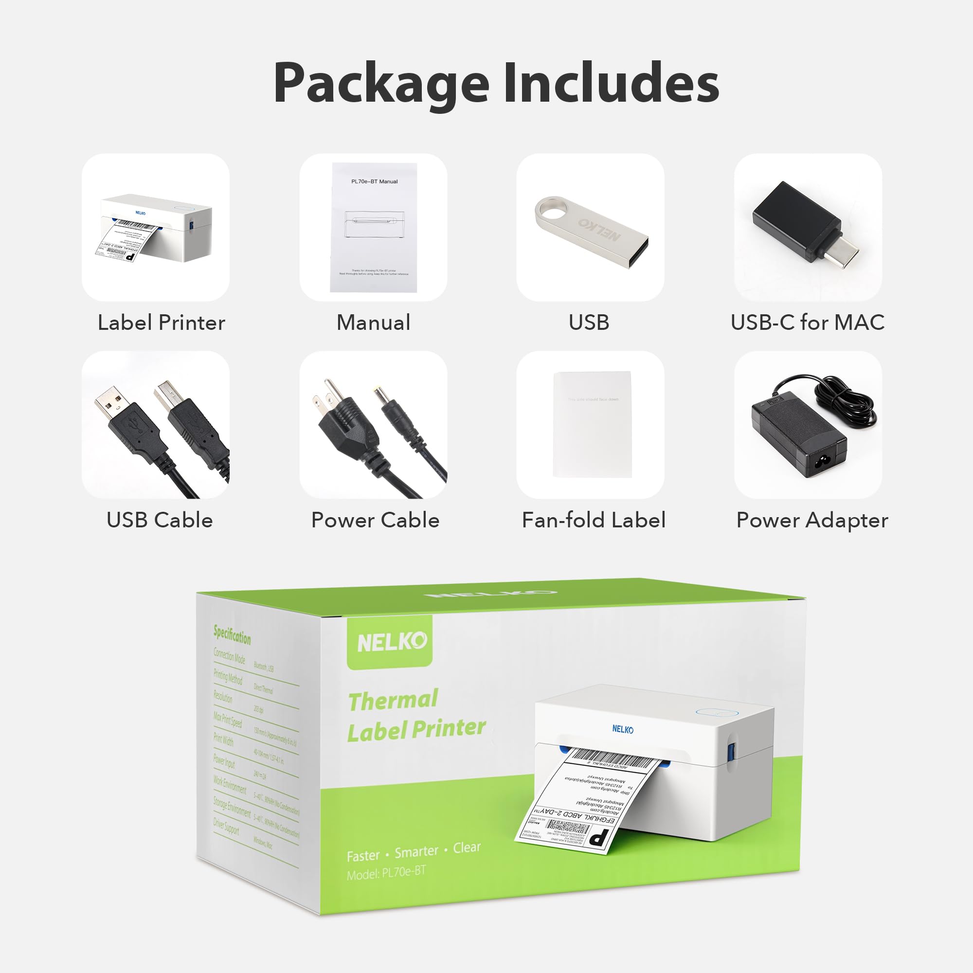 Nelko Bluetooth Thermal Shipping Label Printer, Wireless 4x6 Shipping Label Printer for Small Business, Support Android, iPhone and Windows, Widely Used for Amazon, Ebay, Shopify, Etsy, USPS (White)