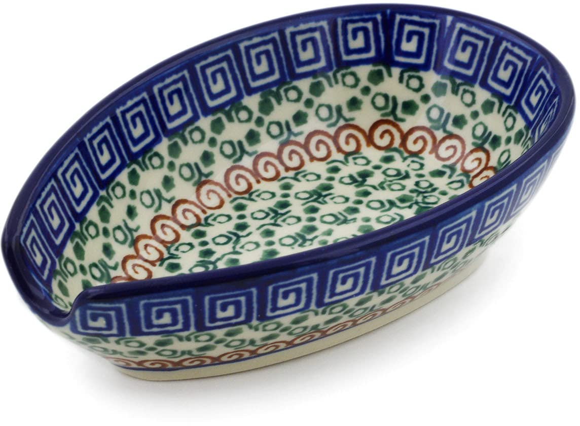Polish Pottery 4¾-inch Spoon Rest made by Ceramika Artystyczna (Grecian Sea Theme) + Certificate of Authenticity