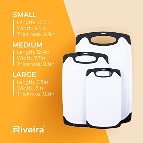 Riveira Plastic Cutting Board Set of 3 - Plastic Cutting Boards for Kitchen Dishwasher Safe Non-Slip - Plastic Cutting Board with Juice Groove - Lg 15.7" x 9.5" - Med 12.4" x 7.7" - Sm 9.8" x 5.8"