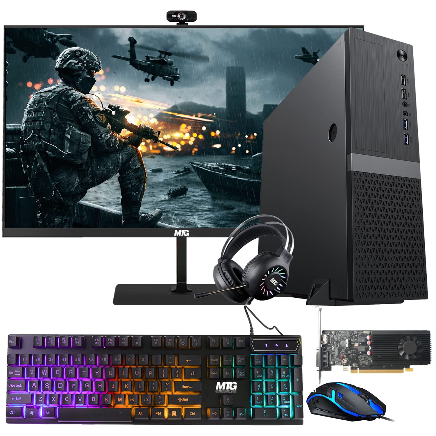 TechMagnet Gaming Desktop PC, Intel Core i5 8th Gen, Heera, GT 1030 Graphics, 16GB RAM, 512GB SSD, MTG New 24 Inch Monitor, RGB Keyboard Mouse, Headphone, Webcam, WiFi, Win 11 Pro (Renewed)