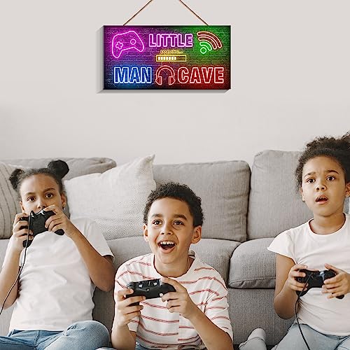 Neon Gaming Decor for Boys Room Wooden, Neon Gaming Wooden Door Sign for Gamer Room Decor, Boys Decorations for Bedroom Nursery Playroom Wall Art (6"x12")
