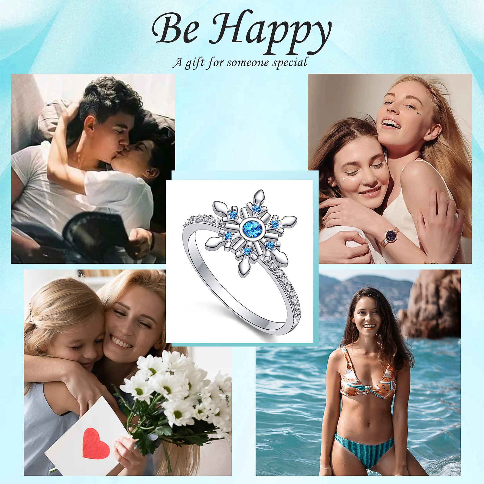 S925 Sterling Silver Spinner Snowflake Fidget Anxiety Worry Relieving Boredom ADHD Autism Band Rings Jewelry Women Men
