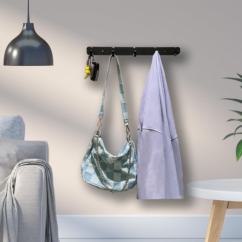 LBONG Coat Rack Wall Mount, Door Hooks for Hanging Towels, Backpack, Jacket, Mountable Holder with 5 Hanger, Black