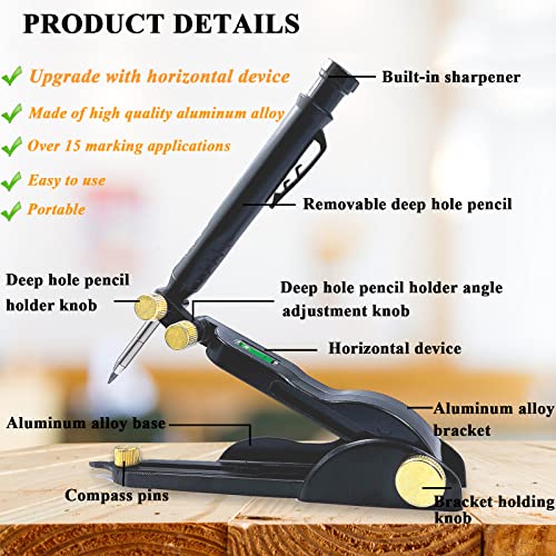 Scribing Tool, Multi-function Scriber tool, Aluminum Alloy Scriber Marking Tool with Deep Hole Construction Carpenter Pencil, DIY Woodworking Scriber Line Maker Measuring Tool
