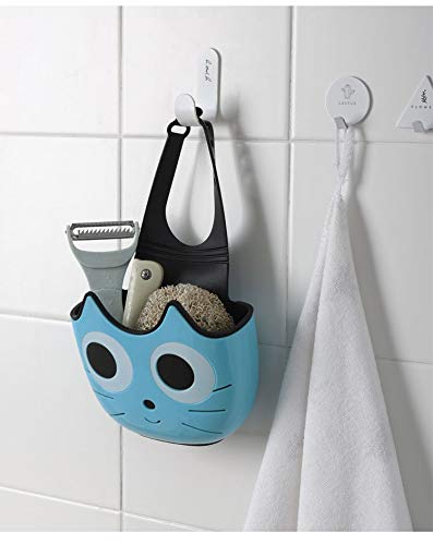 QTMY 2 PACK Cat Sponge Holder Basket with Buckle,Sink Faucet Caddy Hanging Drain Rack, Gadget Soap Brush Desk Pen Organizer for Kitchen Bathroom,Pink Blue