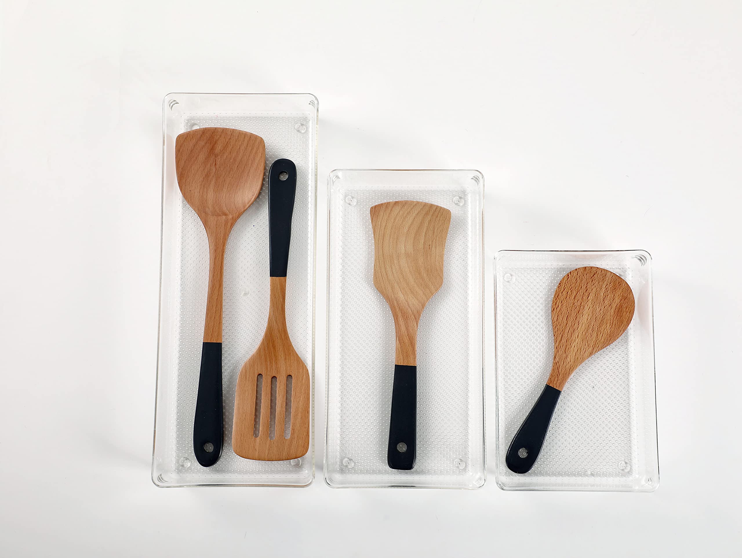 NEETBU 3 Pack Drawer Organizer Clear Plastic Storage Tray For Flatware &Utensil Cosmetics,Makeup Tools, Jewelries,Office Supplies (9βX6βX2β)