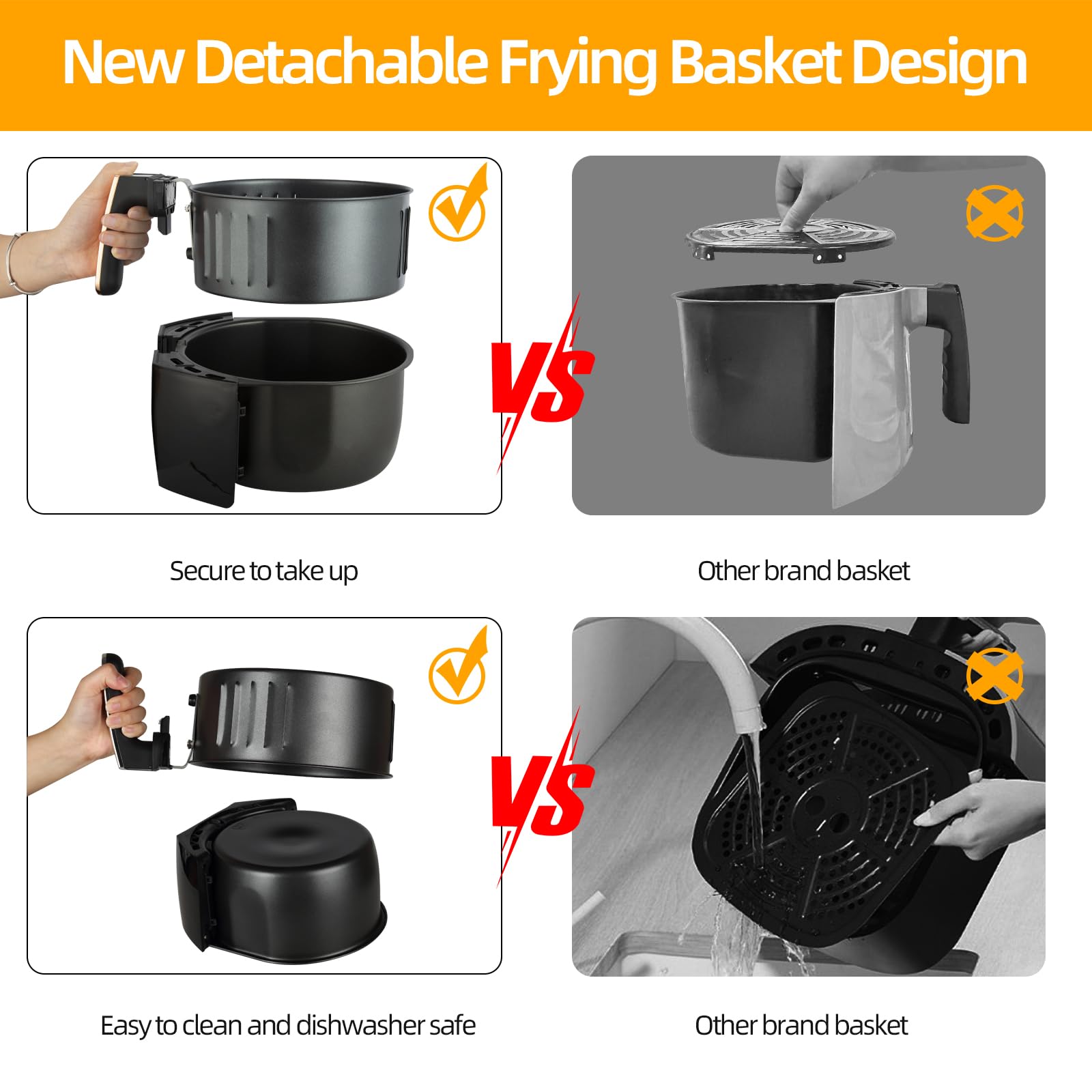Mdjayo 4.4qt Air Fryer, Compact Oil Free Cooker, Smart Deep Airfryer Oven, 7-In-1 Digital LCD Touch Screen, Double Detachable & Dishwasher Safe Basket, Best Kitchen Accessories, Black