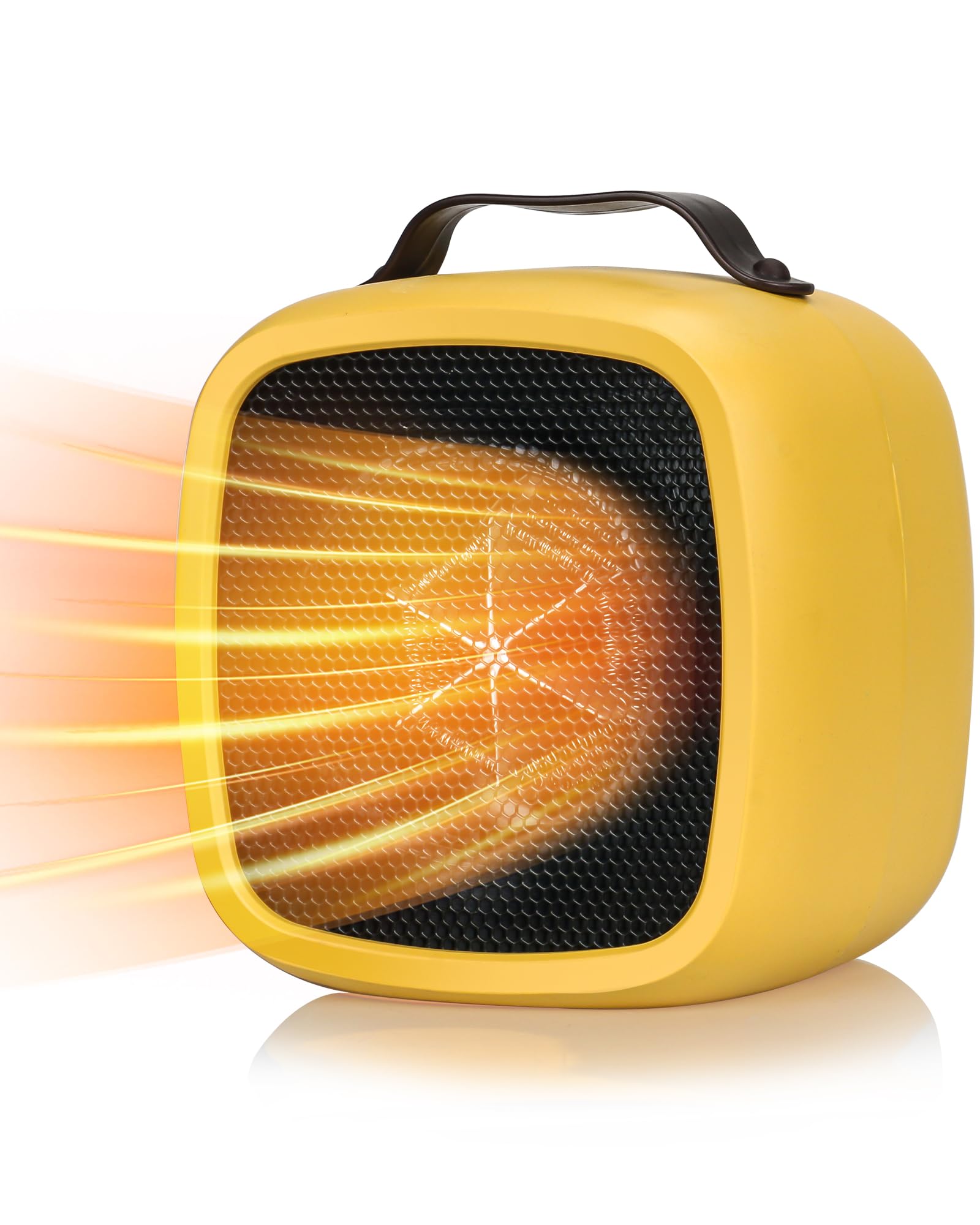 PTC Ceramic Desktop Space Heater Indoor, Silence Electric Fan Heater, Mini Space Heater 500W High Output Mini Heater for Indoor Home (Yellow)