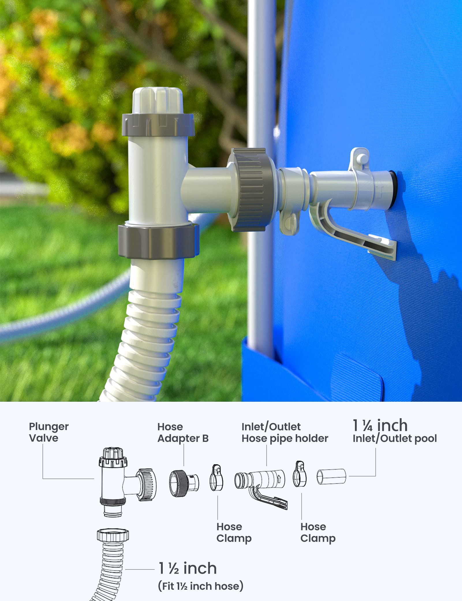 POOLHACKER Pool Pipe Holder, 1 Piece 1/4 inch Water Hose Support Brackets with Clamp Mount for Above Ground Swimming Pools for intex