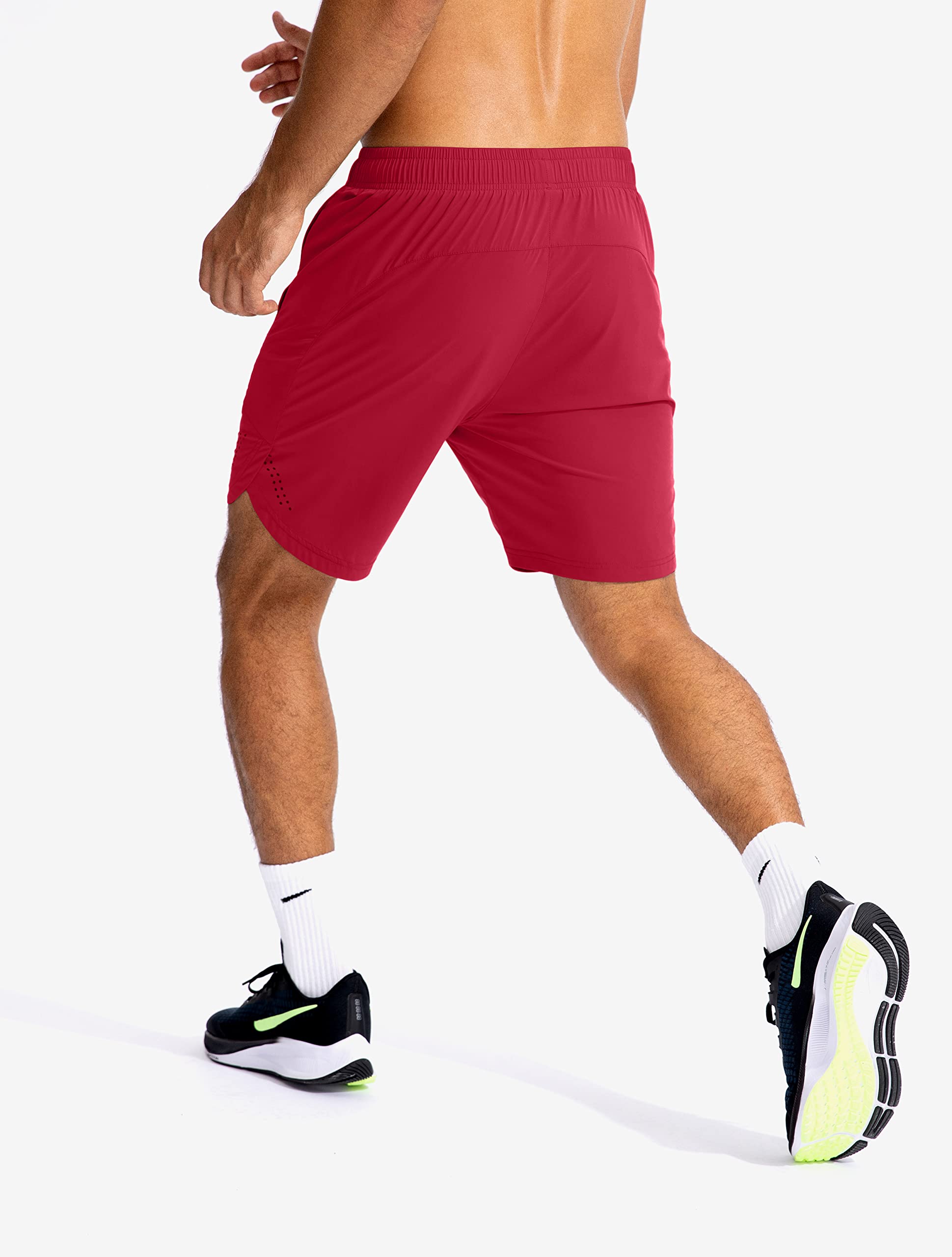 Pudolla Men's Athletic Running Shorts 7'' Gym Workout Shorts for Men Lightweight Sports Training with Zipper Pockets(Red XX-Large)