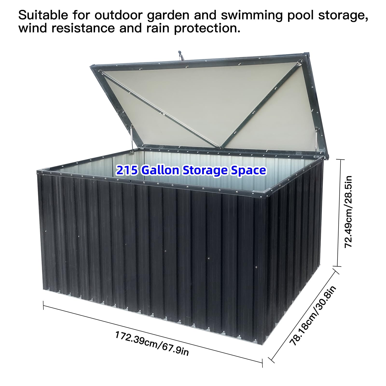 WIIS' IDEA 200 Gallon Storage Deck Box, Outdoor Waterproof Heavy Duty Deck Storage Box, Lockable Large Storage Container for Patio Furniture for Garden Tools and Pool Supplies, Black