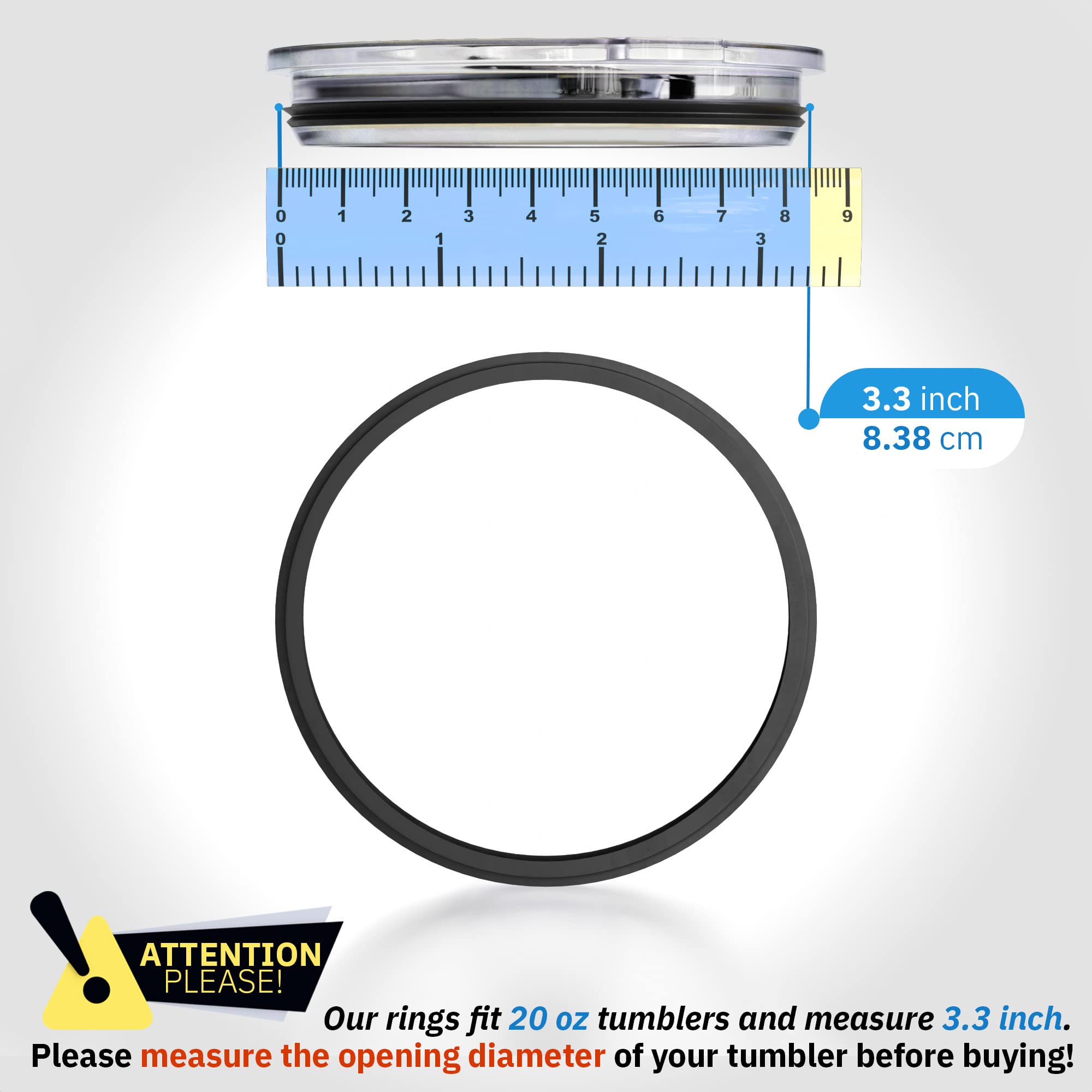 Pack of 2, 20 & 10 oz Replacement Rubber Lid Ring, 3.3 Inch Diameter - Gasket Seals, Lid for Insulated Stainless Steel Tumblers, Cups Vacuum Effect, fit for Brands - Yeti, Ozark Trail, Beast - Black
