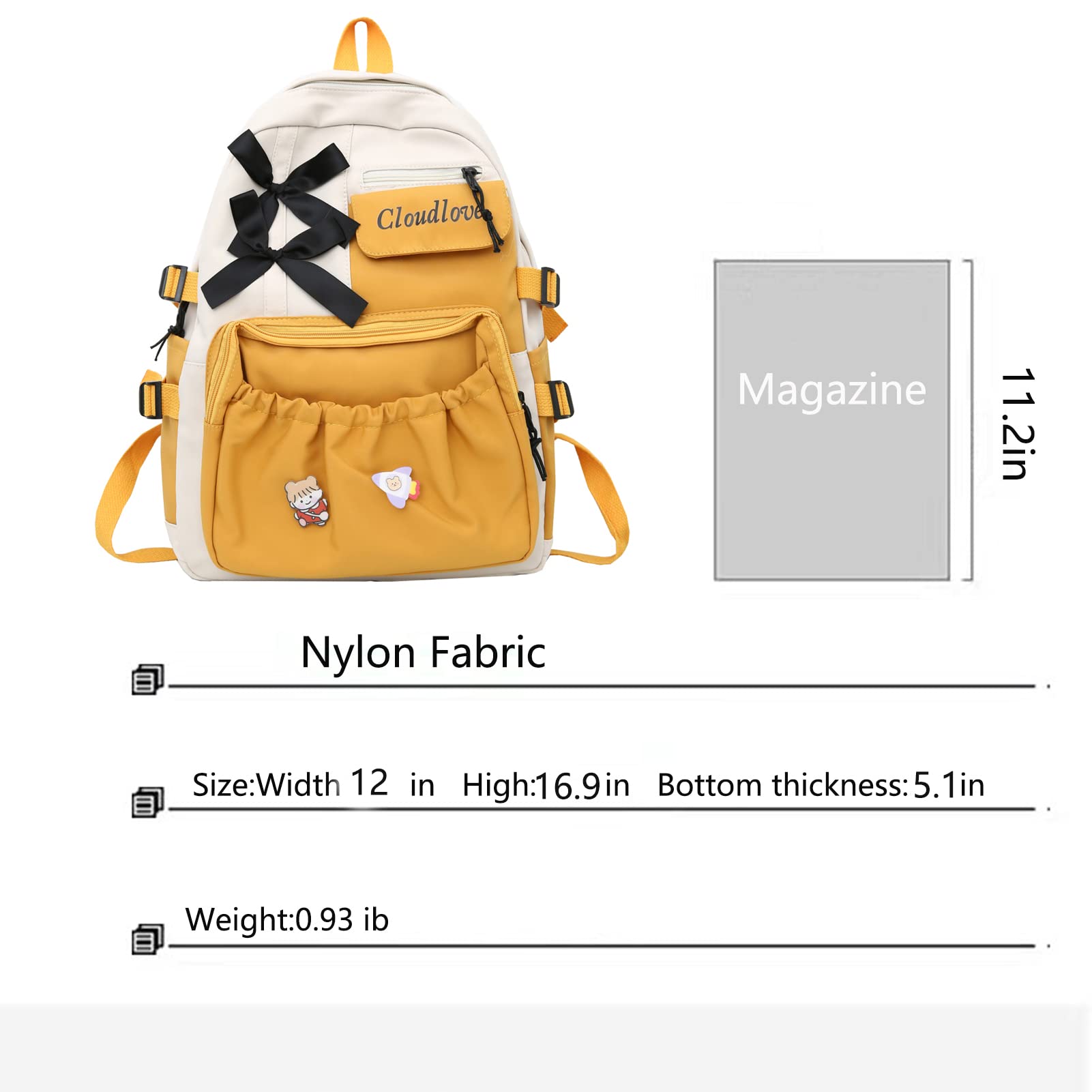 MYSNKU Kids Girls Bookbag school Backpack Children Daypack for Teens Black with Chain (yellow)