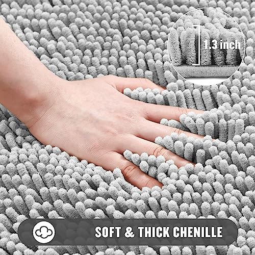 MitoVilla Light Grey Bathroom Rugs, Soft Chenille Small Bath Mats for Bathroom Non Slip, Thick Washable Plush Bath Rugs, Modern Absorbent Shower Bathroom Floor Mat, 17" x 24"