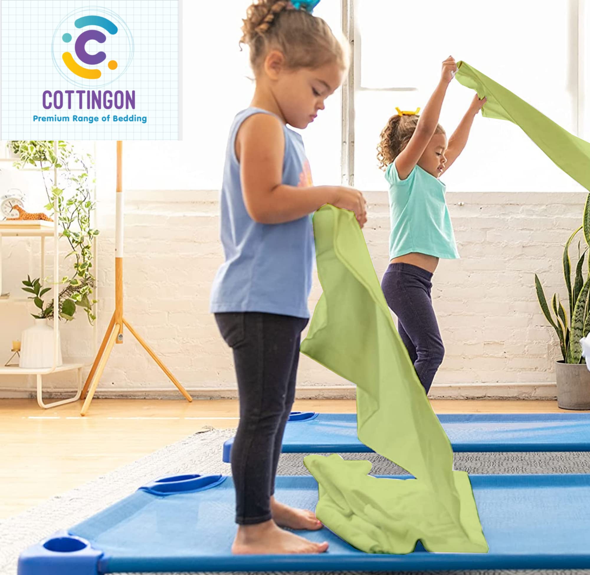 Sheets for Daycare, Preschoolers Cot Bed Fitted Sheet Standard Cot Sheet, Daycare Sheets with Corner Elastic Loops Standard Size, Pack of 12 (23'' W X 52'' L - Sage)